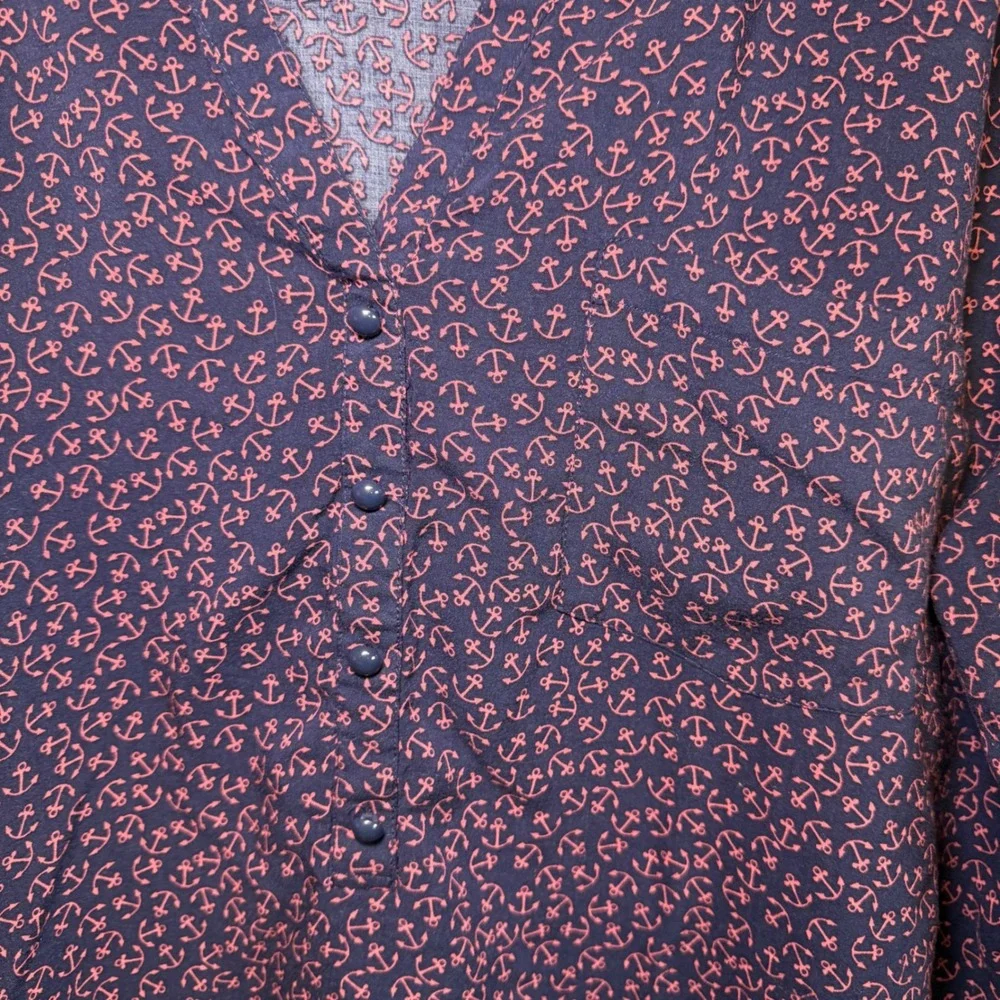 LOFT | Tops | Loft Womens Navy Blue Pink Anchor Print Long Sleeve ...